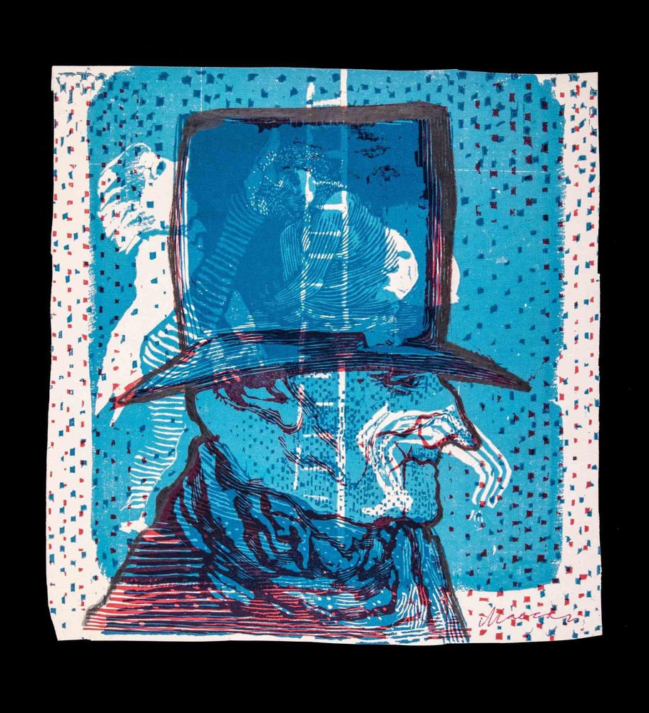 Mino Maccari, Profile of Man, Linocut, 1960s, Framed for sale at Pamono