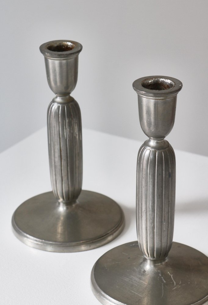 Art Deco Model 2574 Candlesticks in Pewter by Just Andersen, 1930s, Set ...