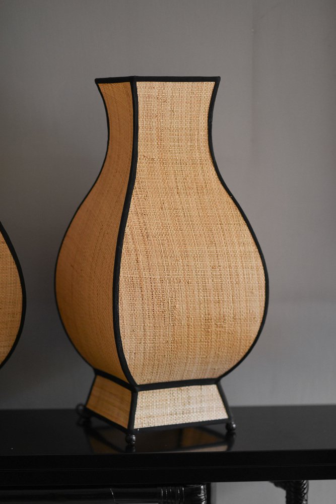 Large Vintage Pagoda Straw Lamps, Set of 2 for sale at Pamono