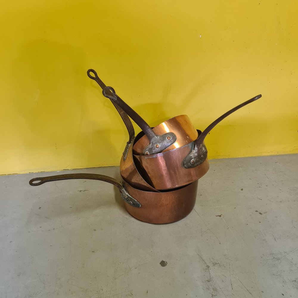 French 4 Piece Copper Pan Set, 1890s, Set of 4 for sale at Pamono