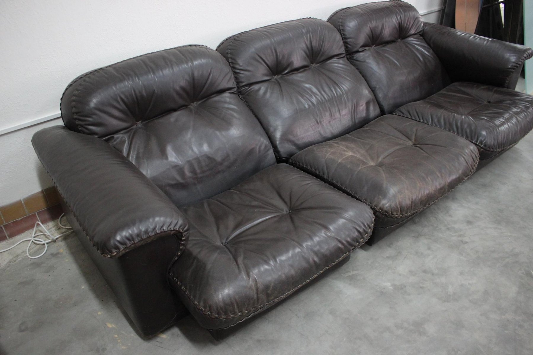 Adjustable DS-110 Three-Seater Sofa in Leather from De Sede, 1970s for sale at Pamono