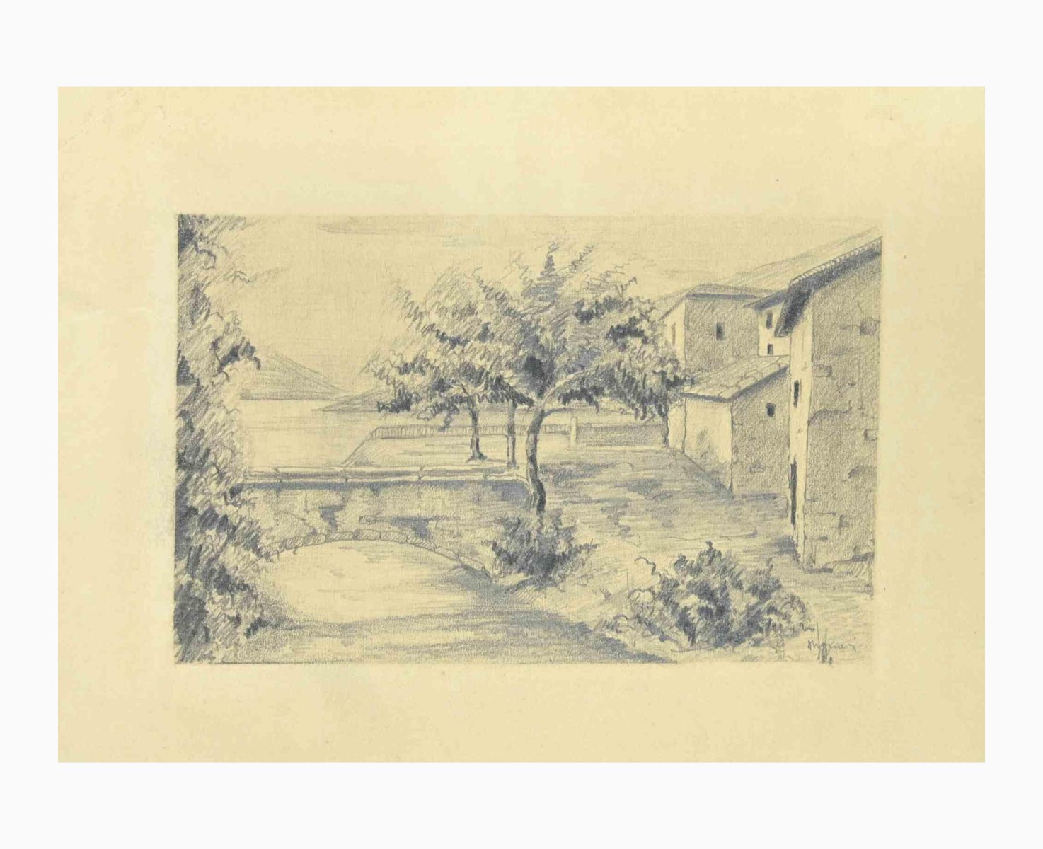 Augusto Monari, Landscape, Pencil Drawing, Early 20th Century for sale ...