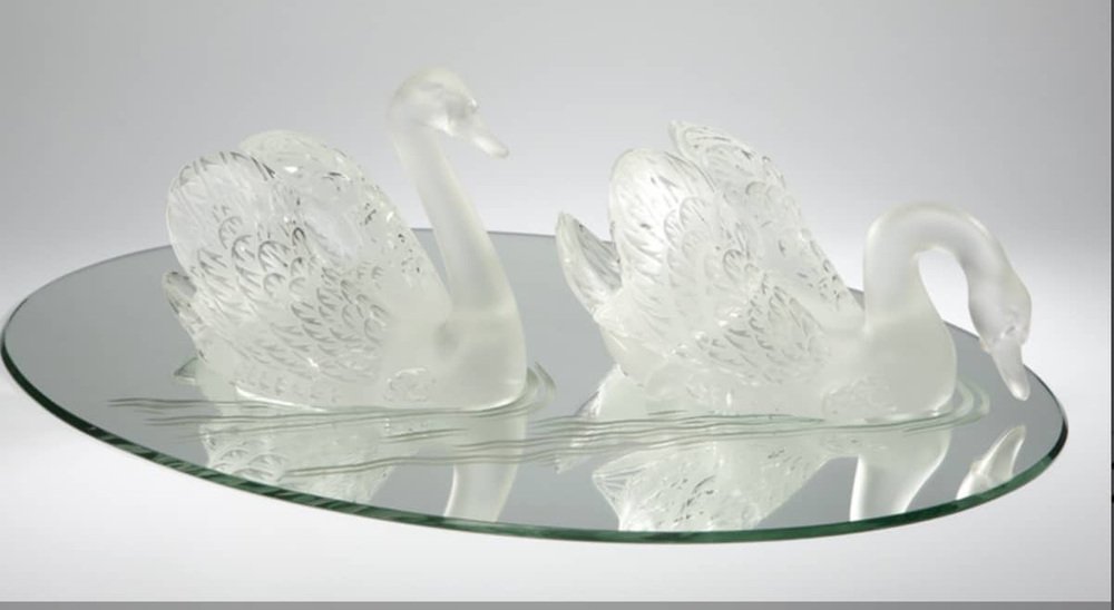 Vintage Table Mirror Swans by René Lalique, 1943 for sale at Pamono