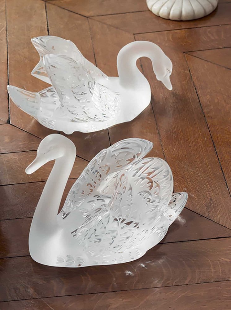 Vintage Table Mirror Swans by René Lalique, 1943 for sale at Pamono