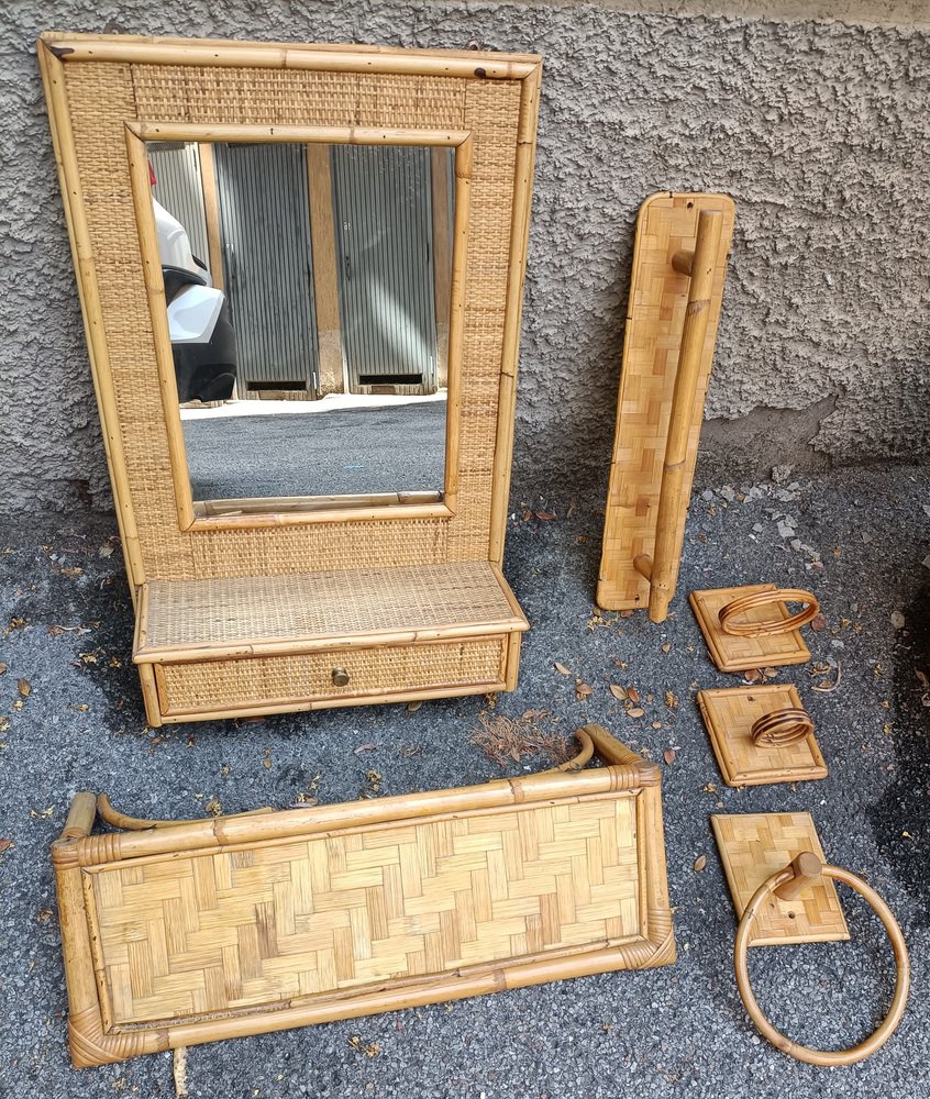 Bamboo and Wicker Bath Set from Vera Conegliano, 1960s, Set of 6 for ...