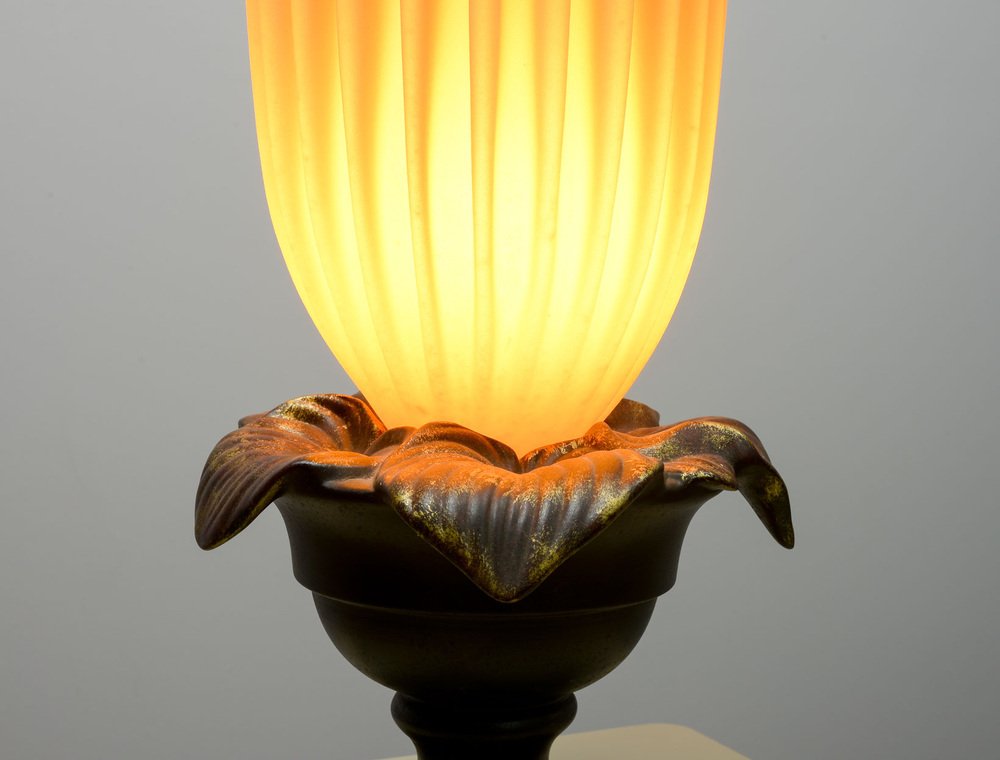 Athena Flaming Torch Table Lamp in Resin Sculptured Fabric on Bronze ...