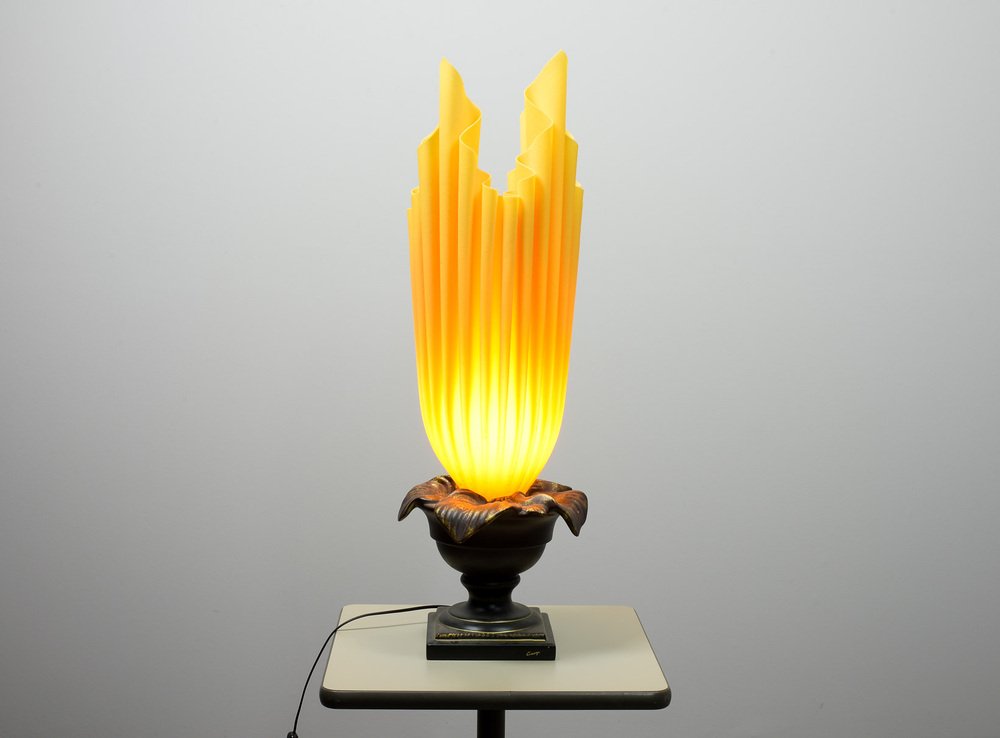 Athena Flaming Torch Table Lamp in Resin Sculptured Fabric on Bronze ...