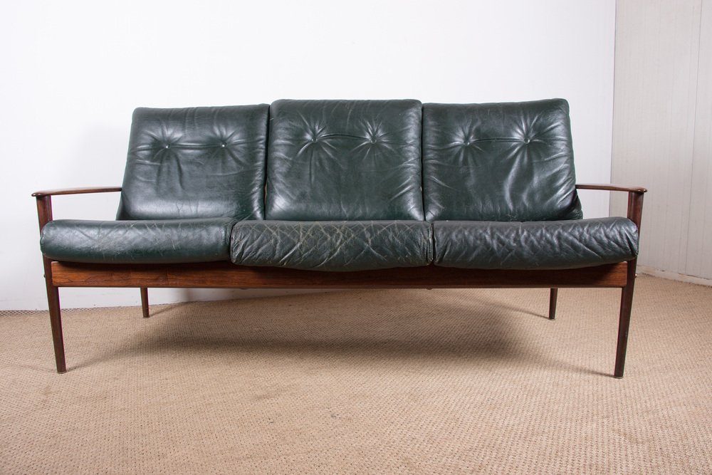 Dänisches Drei-Sitzer Sofa aus Palisander & Leder von Grete Jalk für ...