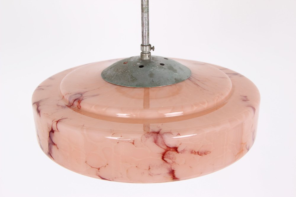 Italian Ceiling Lamp with Marble Glass Shade, 1930s for sale at Pamono
