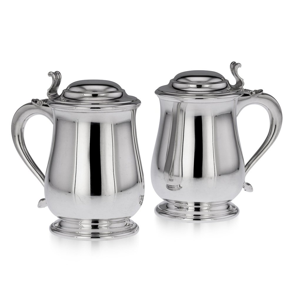 Italian Silver Lidded Tankards, 1890s, Set of 2 for sale at Pamono