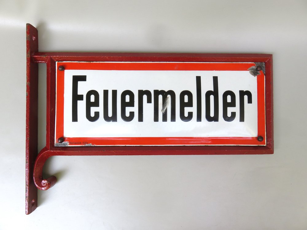 Art Nouveau Fire Alarm Sign in Enameled Cast Iron from Bürvenich ...