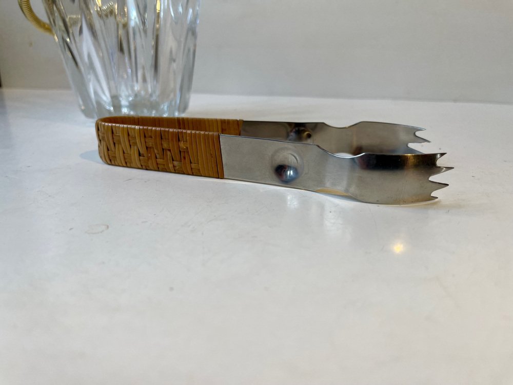 Italian Modern Etched Crystal Ice Bucket with Rattan Tong, 1960s, Set ...