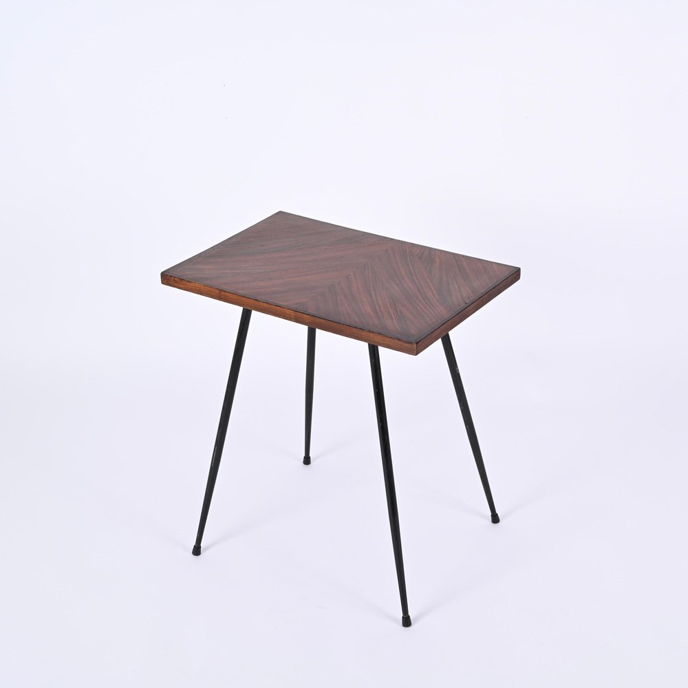 Mid-Century Italian Rectangular Side Table in Teak and Enameled Metal ...