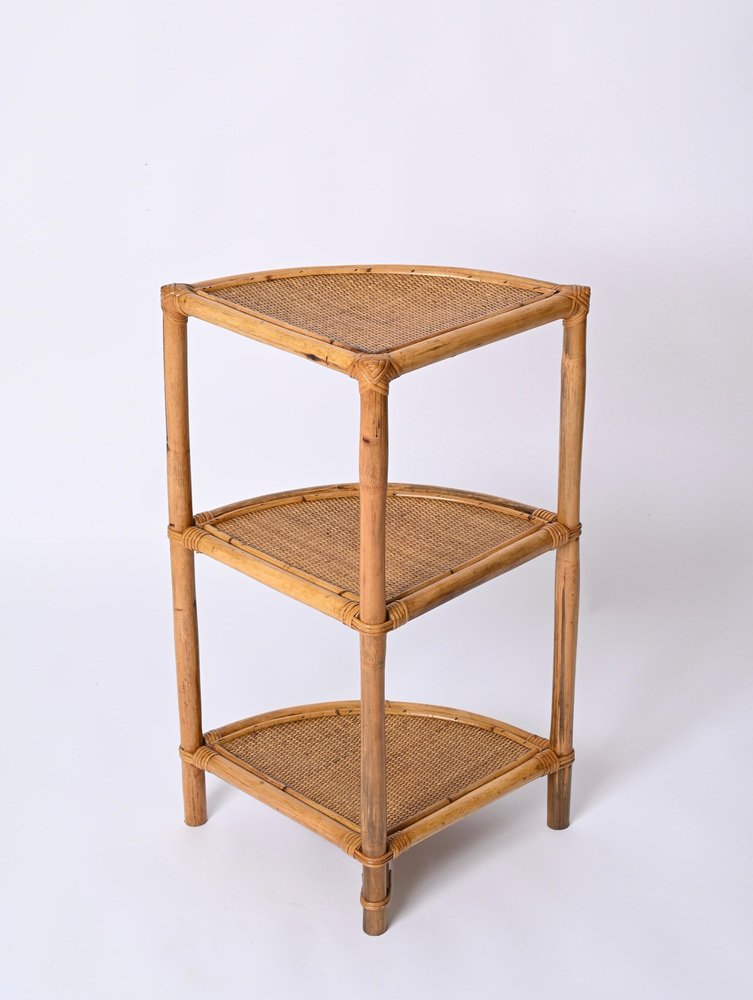 Italian Triangular Bamboo and Rattan Corner Bookcase in the style of ...