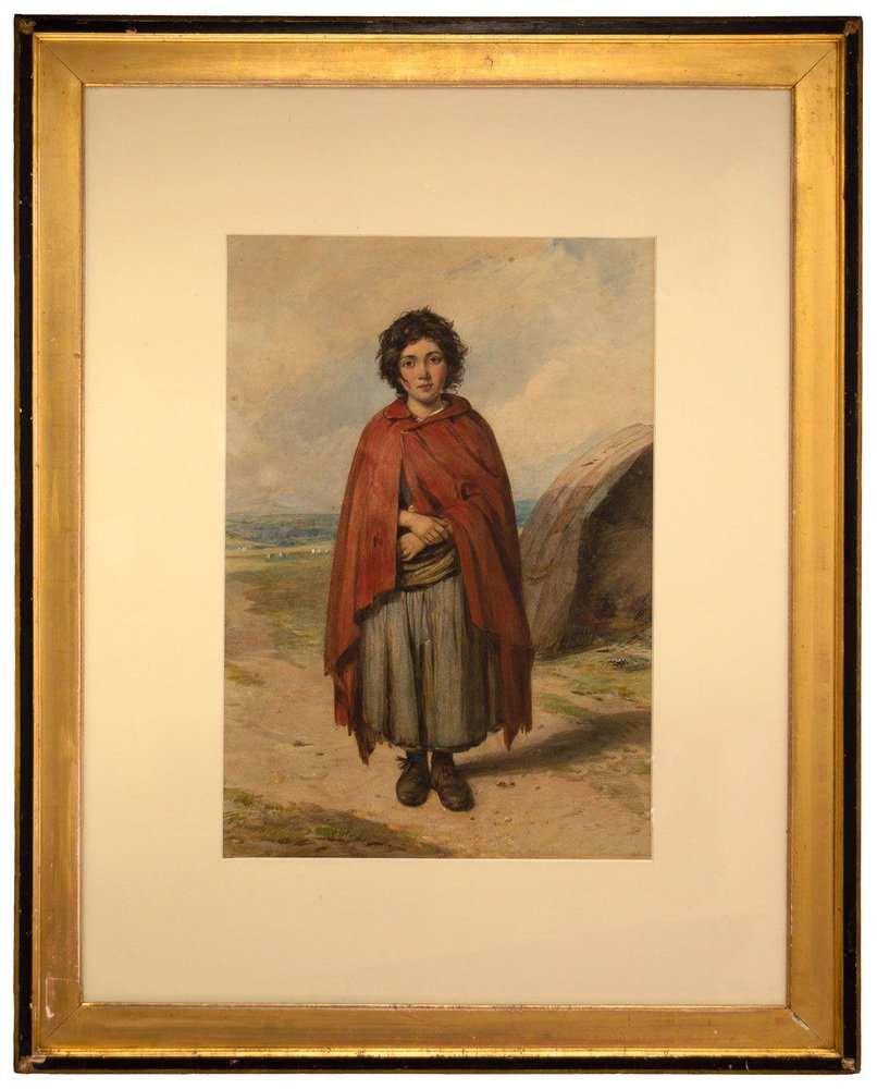 Octavius Oakley RWS, A Girl in a Red Cloak, Mid-1800s, Watercolour ...