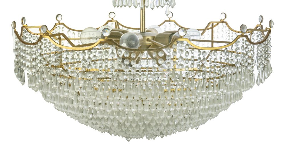 Vintage Crystal Drops Chandelier, Italy, 1970s for sale at Pamono