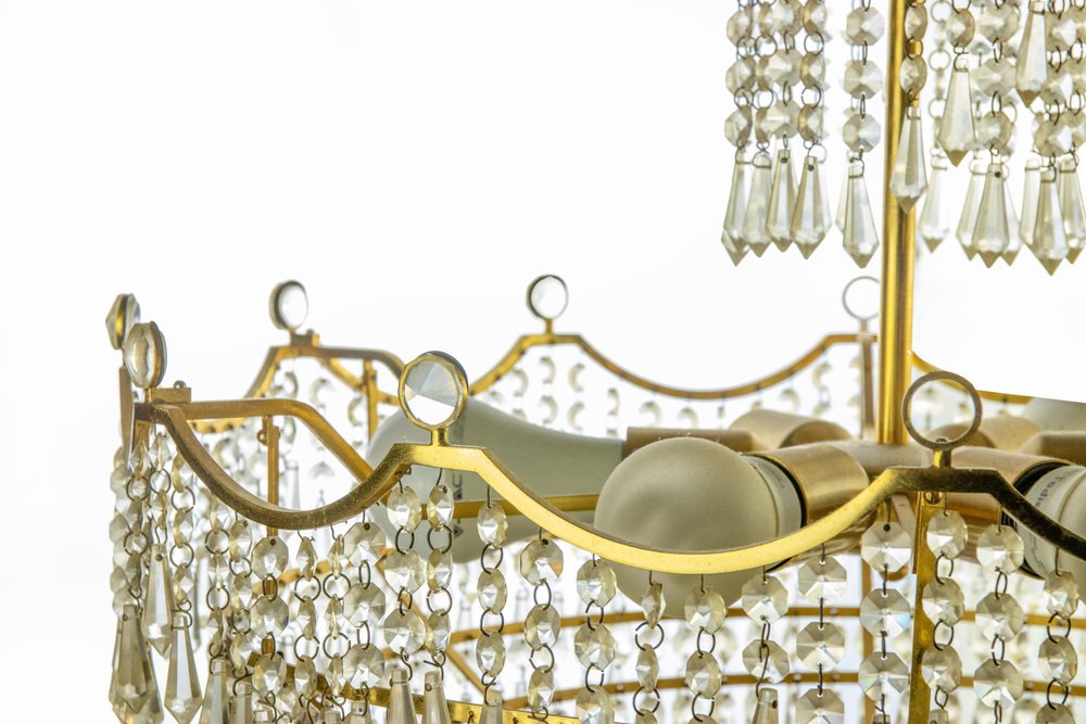 Vintage Crystal Drops Chandelier, Italy, 1970s for sale at Pamono