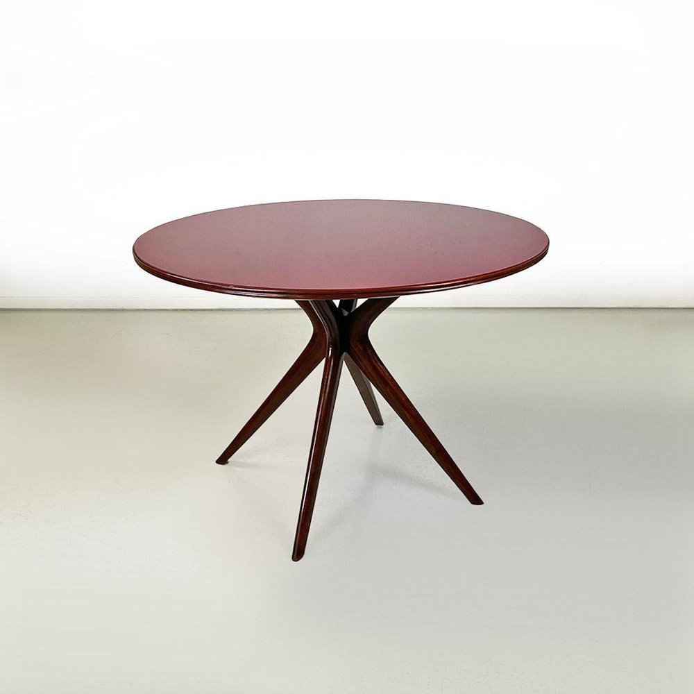 Mid-Century Modern Italian Red Back Painted Glass and Wood Dining Table ...