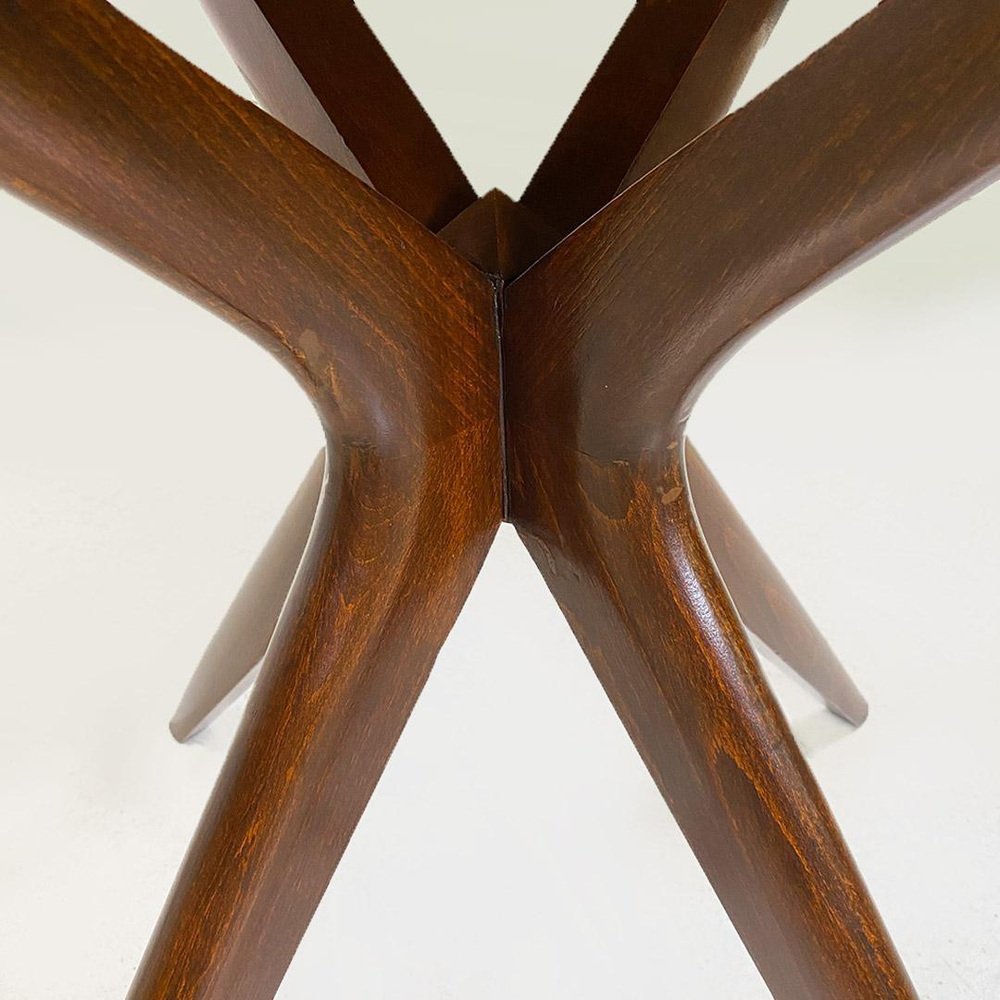 Mid-Century Modern Italian Red Back Painted Glass and Wood Dining Table ...