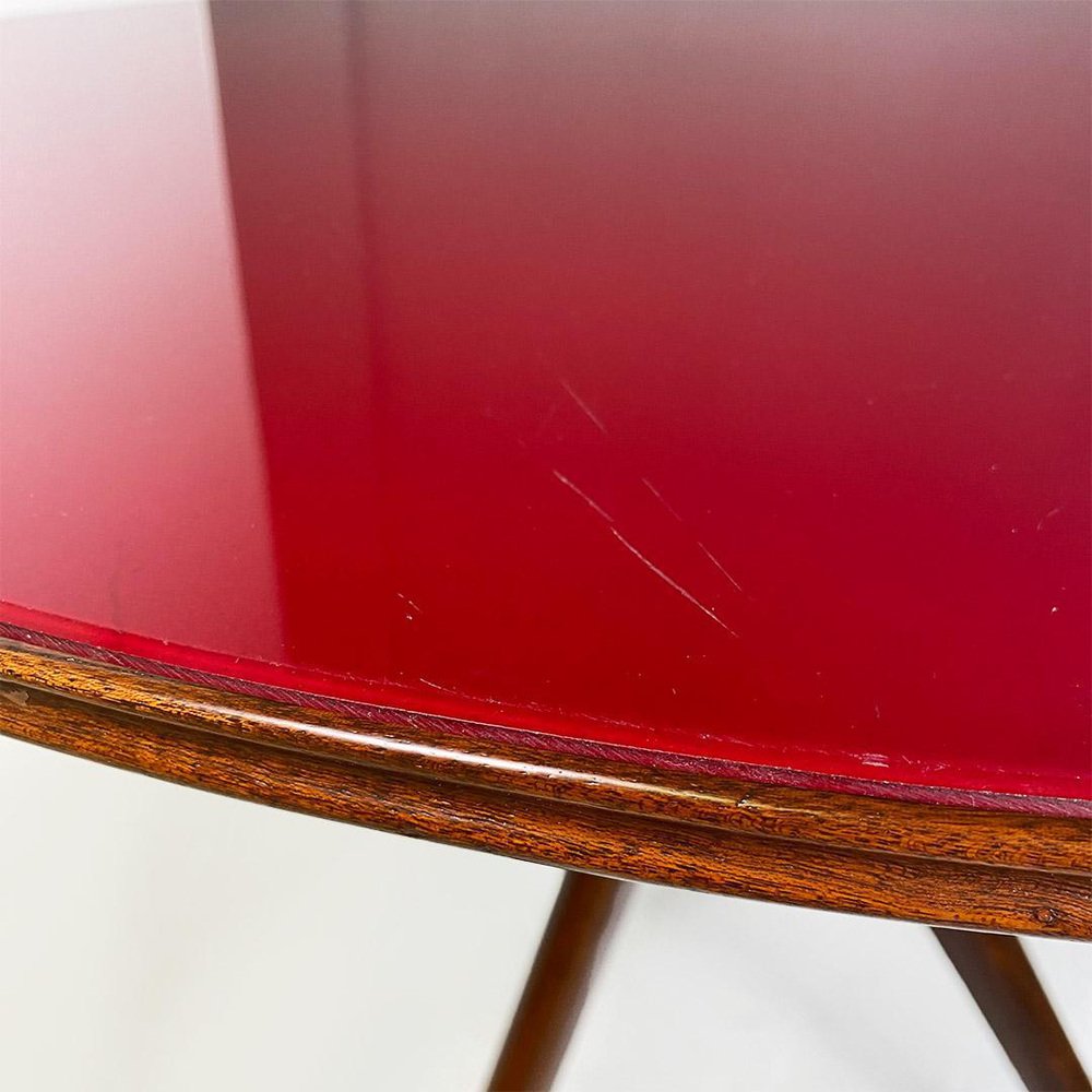 Mid-Century Modern Italian Red Back Painted Glass and Wood Dining Table ...