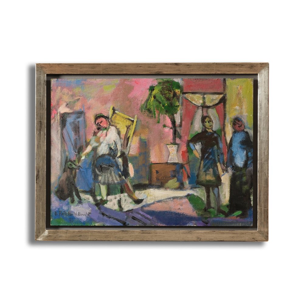 Inge Feilcke-Volbrecht, Besuch kommt, 1973, Acrylic on Board bei Pamono ...