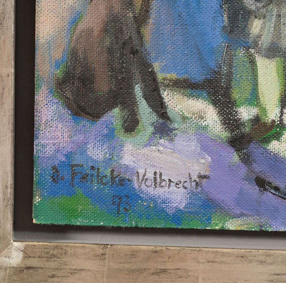 Inge Feilcke-Volbrecht, Besuch kommt, 1973, Acrylic on Board for sale ...