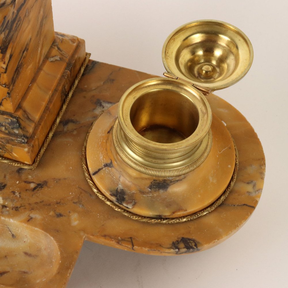 Italian Inkwell in Yellow Marble and Gilded Bronze for sale at Pamono
