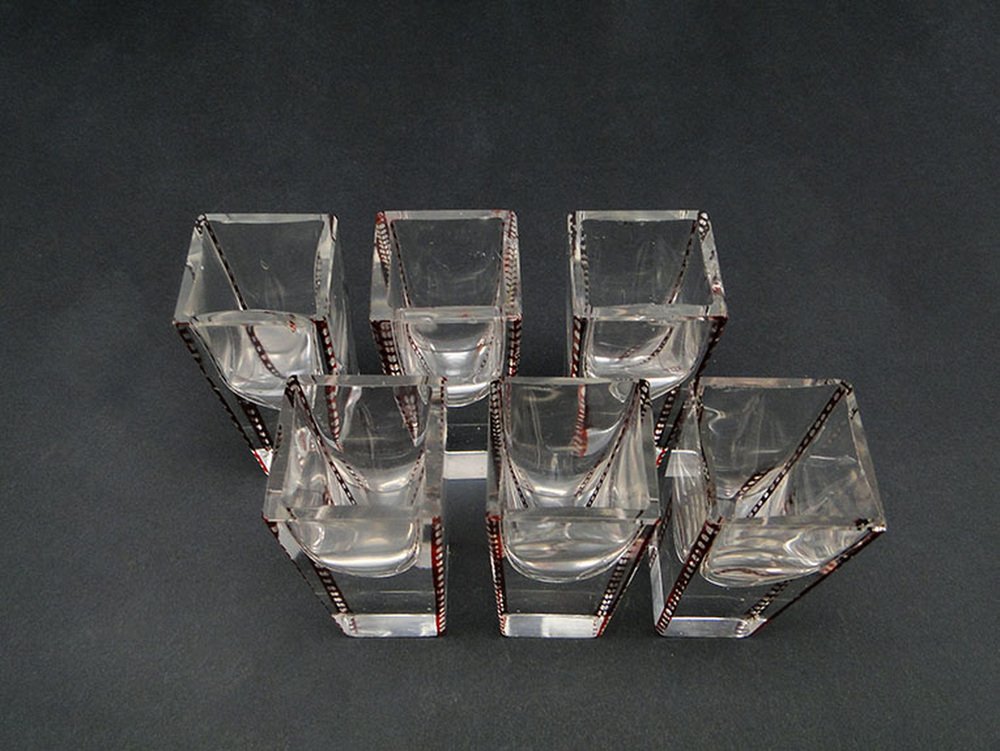 Polish Vodka Shots by Niemen Glassworks, 1930s, Set of 6 for sale at Pamono