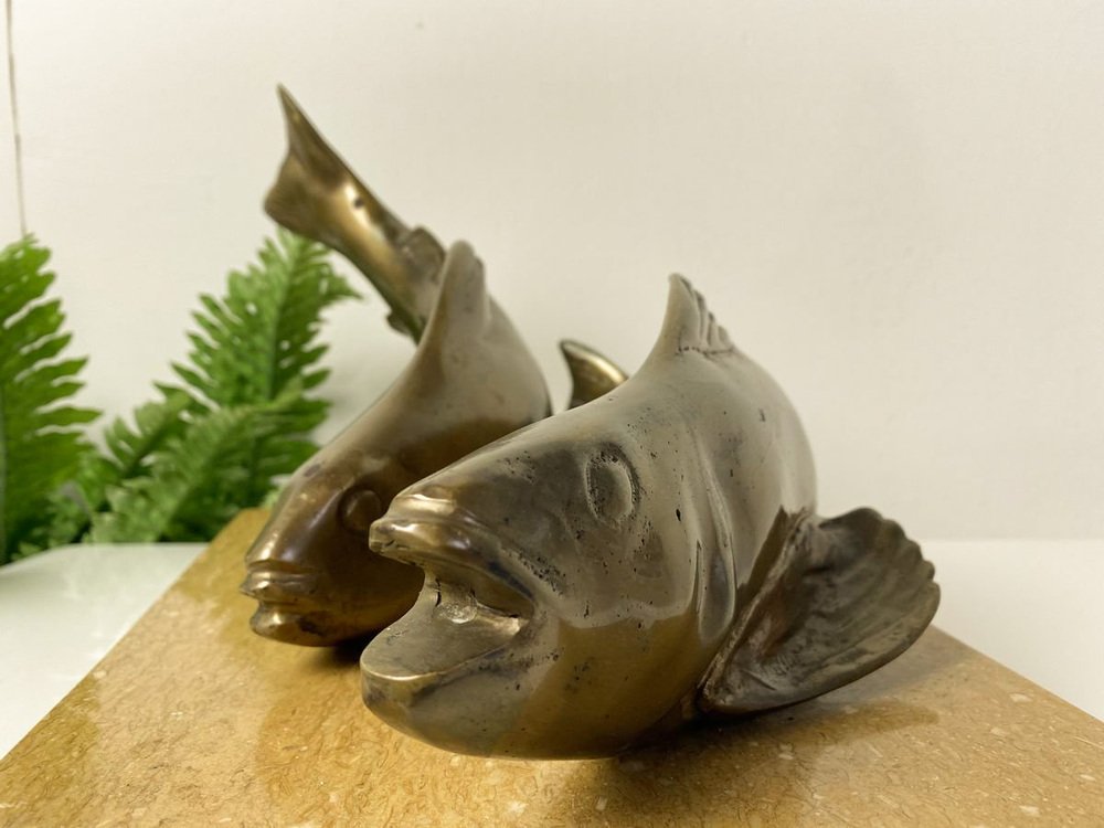 Bronze Koi Fish on Marble Base, 1930s for sale at Pamono