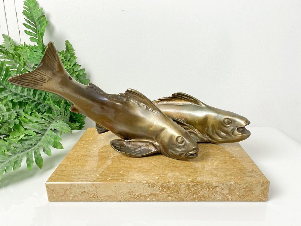 Bronze Koi Fish on Marble Base, 1930s for sale at Pamono