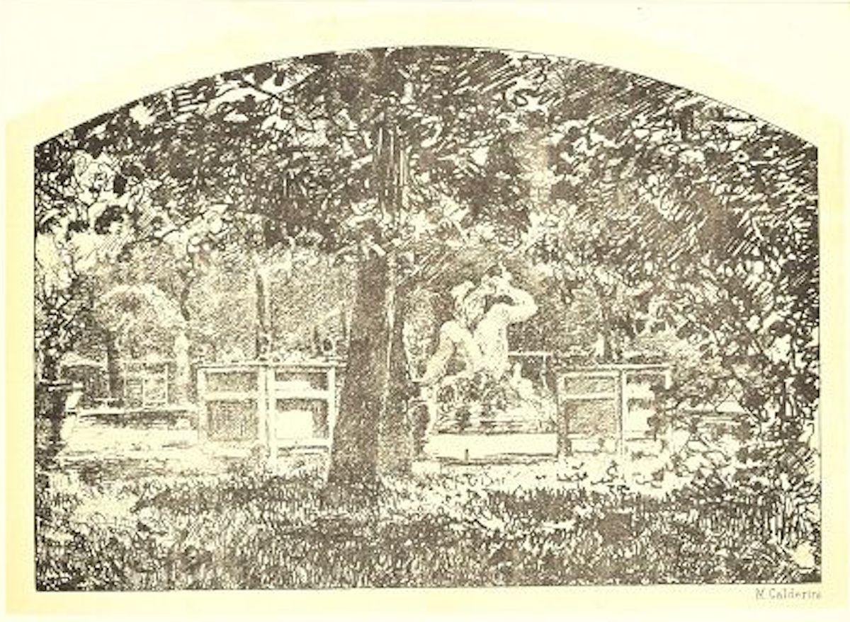 Marco Calderini, Garden, Lithograph, 1880s for sale at Pamono