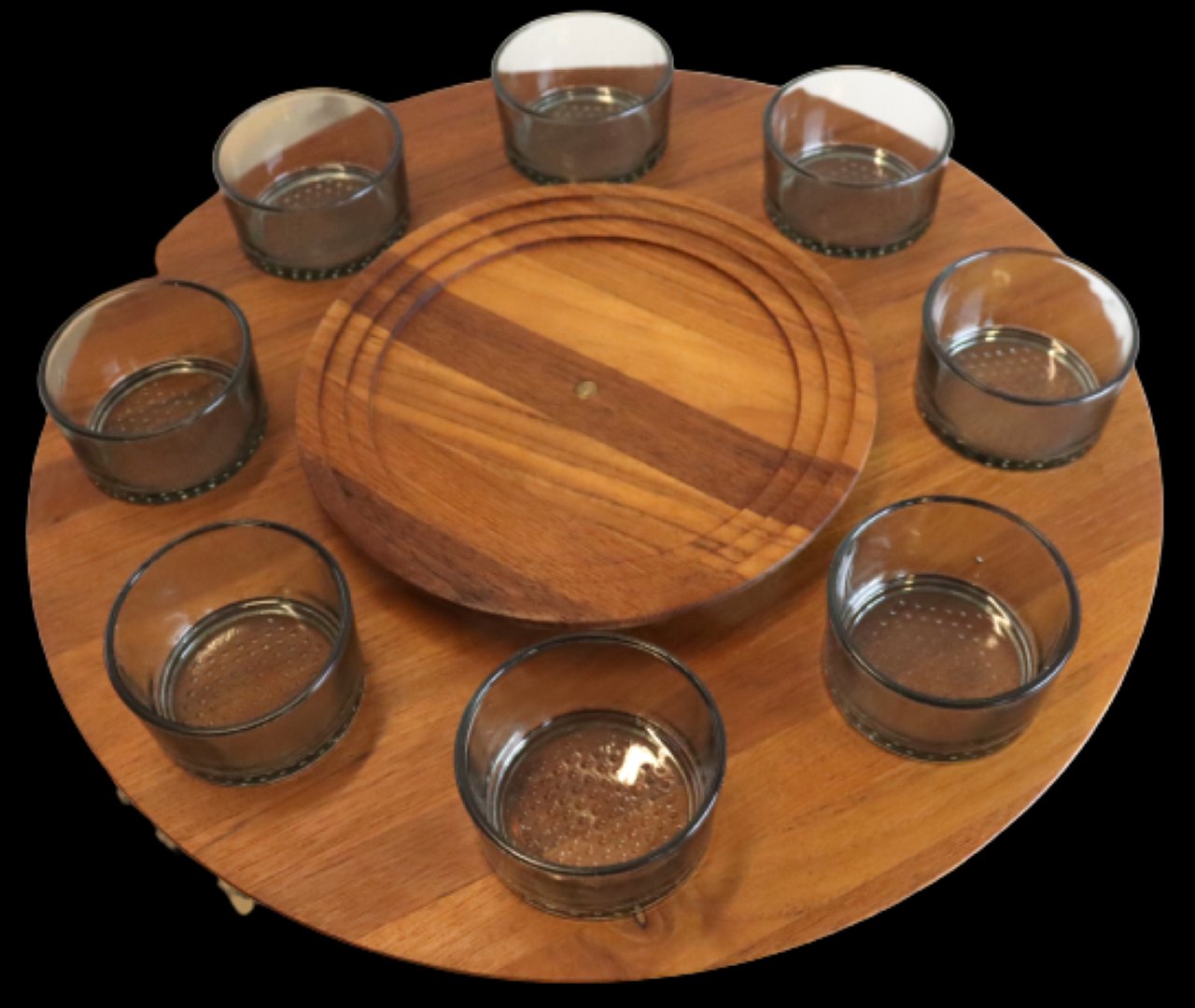 Dänische Vintage Lazy Susan aus Holz, 9 . Set bei Pamono kaufen