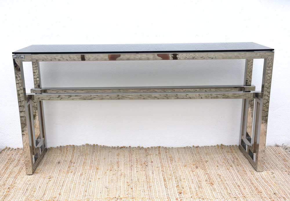 Large Stainless Steel and Glass Workshop Table by Christian Maas for ...