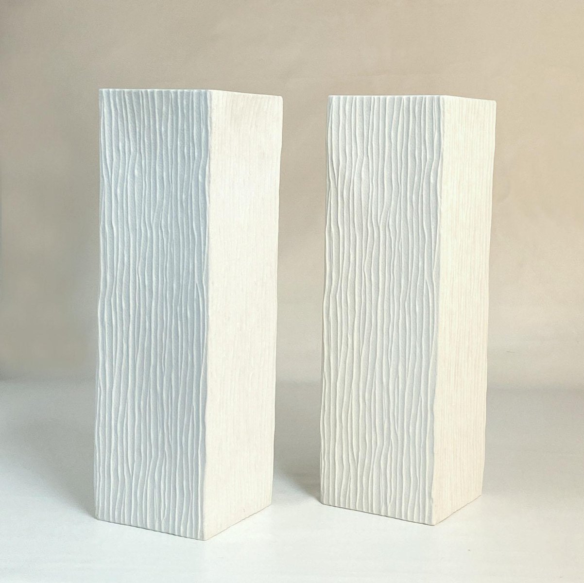 Large White Square Relief Vases attributed to Hutschenreuther, 1960s ...