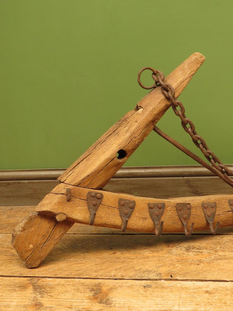 Rustic Primitive Wooden Farming Hooks for sale at Pamono