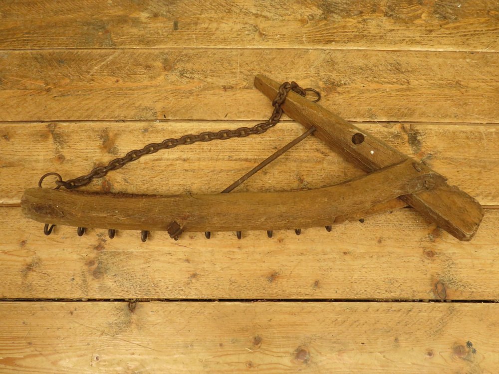 Rustic Primitive Wooden Farming Hooks for sale at Pamono