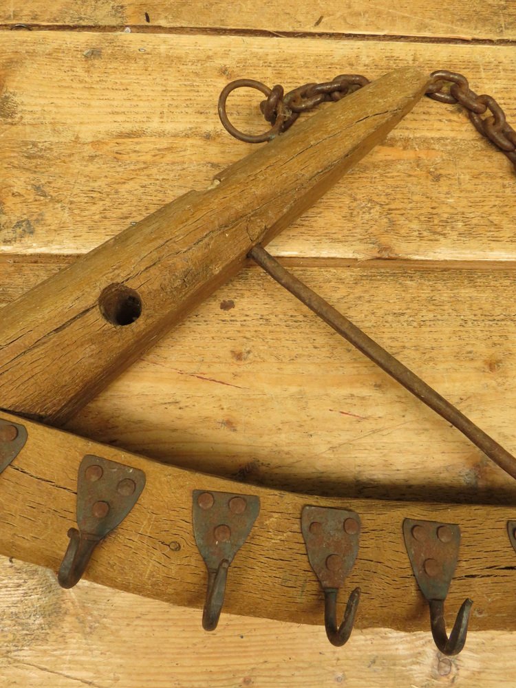 Rustic Primitive Wooden Farming Hooks for sale at Pamono