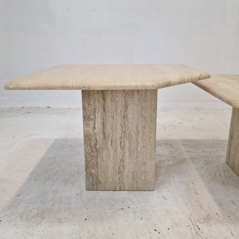 Italian Travertine Coffee Tables, 1980s, Set of 3 for sale at Pamono