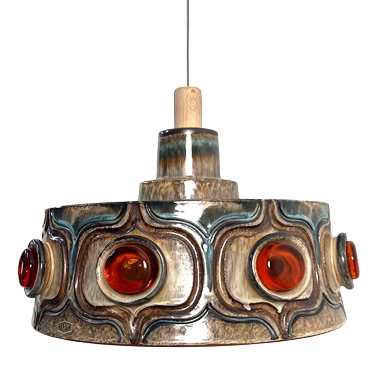 Axella Ceramic Brown and Blue Ceramic Pendant Light, Denmark, 1970s for ...