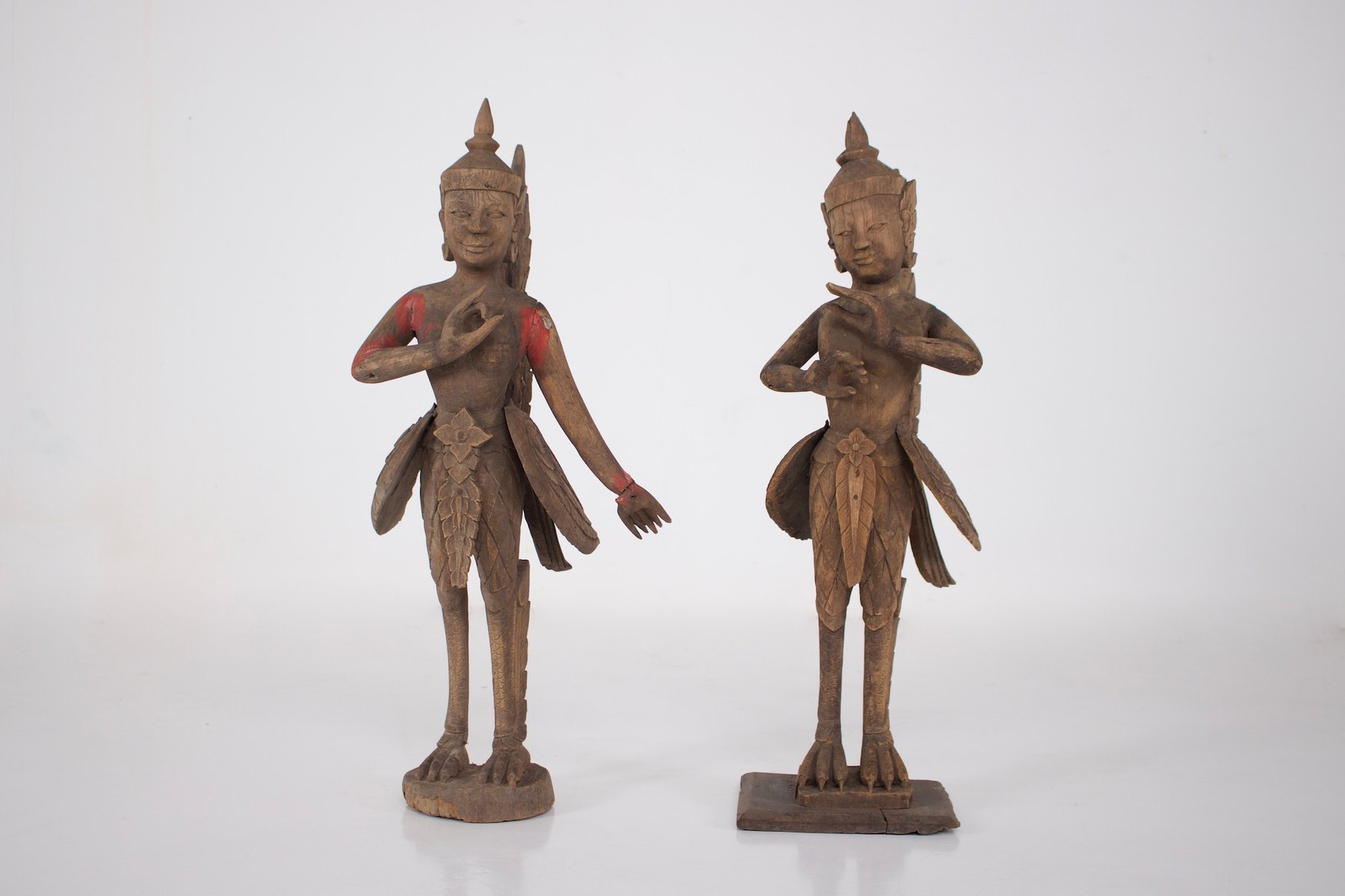 Burmese Artist, Kinnara & Kinnari Figures, Wooden Sculptures, Set of 2 ...