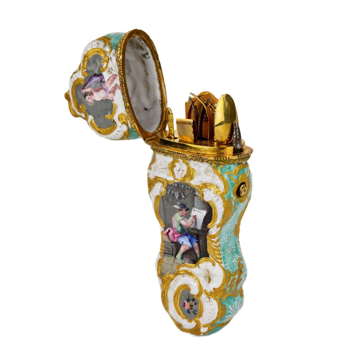 18th Century English Painted Porcelain Case with Gold for sale at Pamono