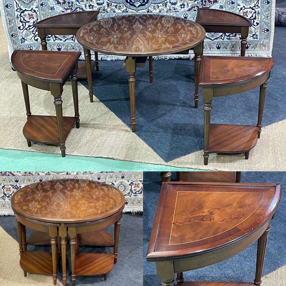 English Mahogany Vacuum Tables, 1950s, Set of 5 for sale at Pamono