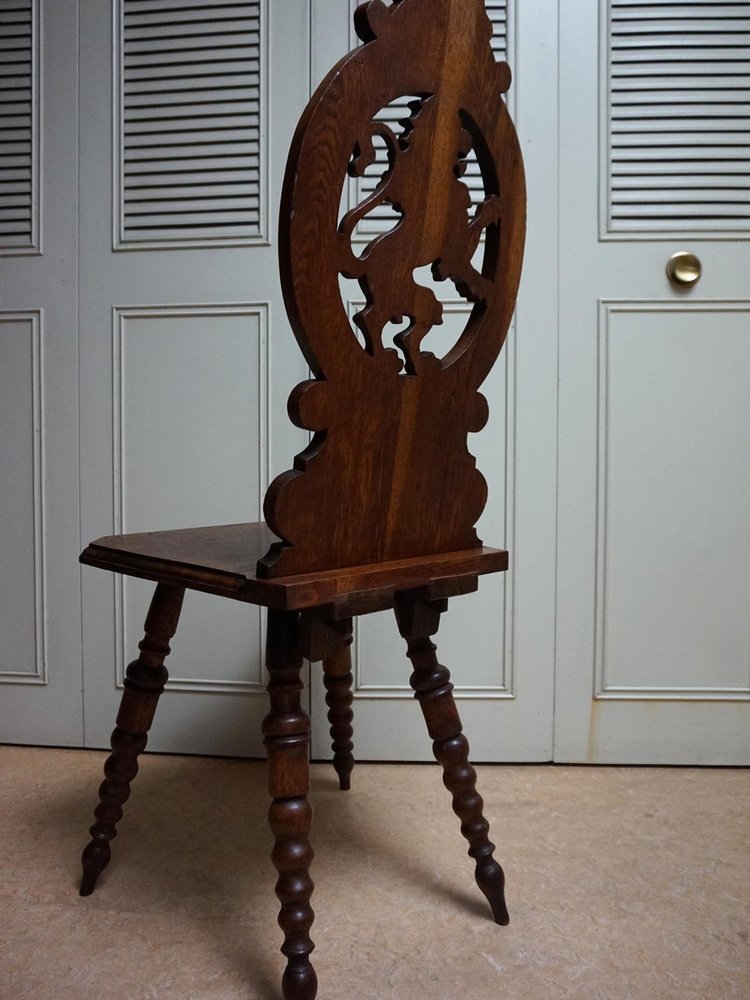 19th Century Swiss Black Forest Hand Carved Oak Side Chair with ...
