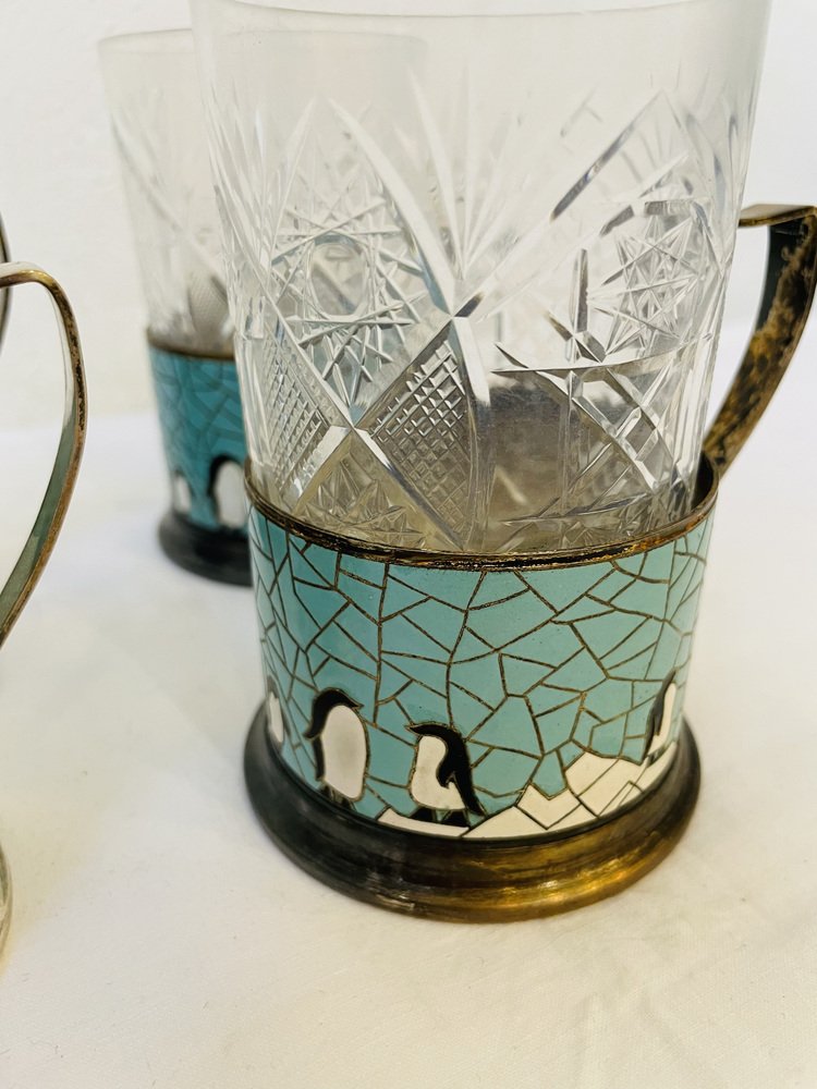 Russian Glasses with Silver-Plated and Cleaned Bracket, Enamel and ...