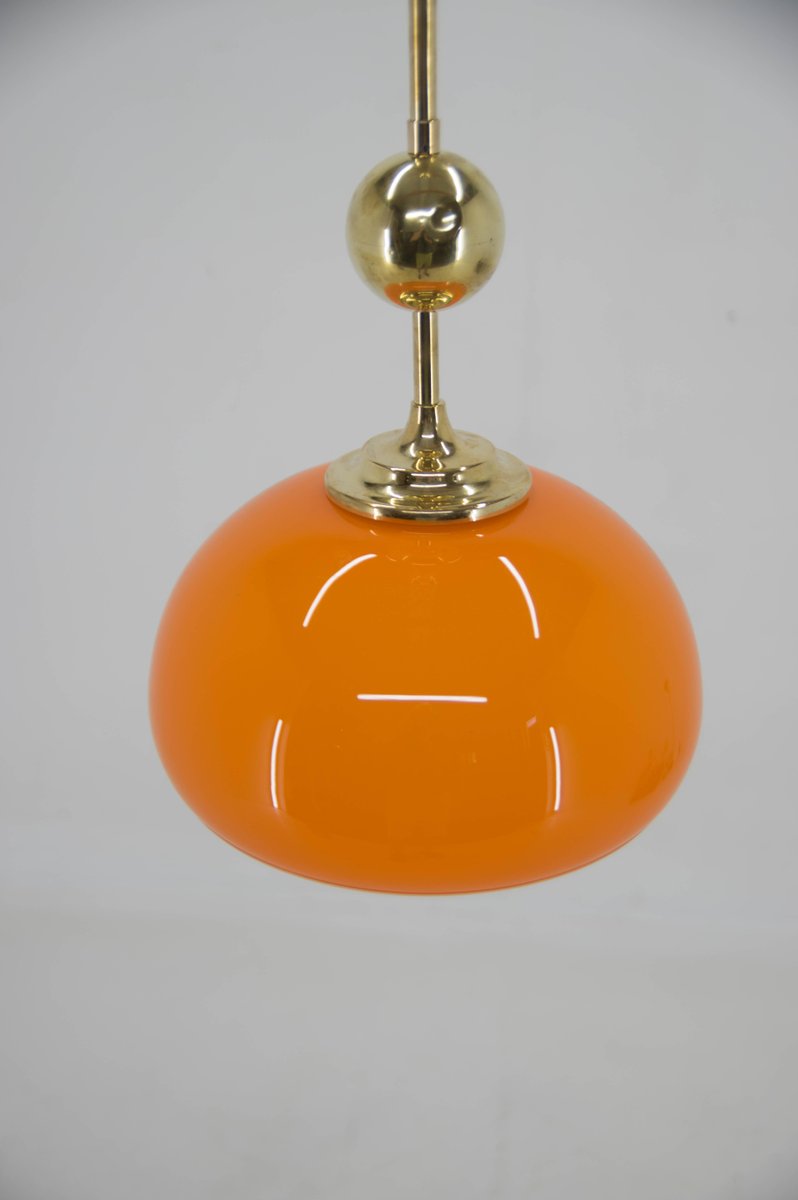Orange Glass and Brass Pendant, 1980s for sale at Pamono