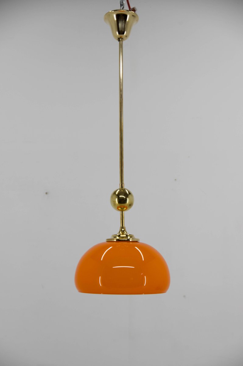 Orange Glass and Brass Pendant, 1980s for sale at Pamono
