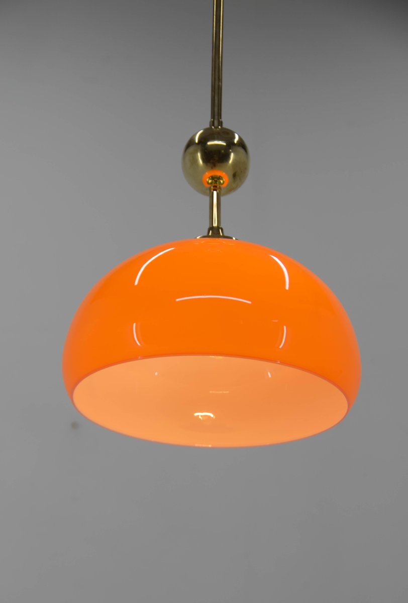 Orange Glass and Brass Pendant, 1980s for sale at Pamono