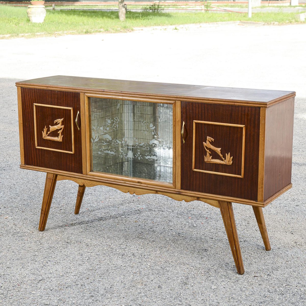 Two-Tone Bar Cabinet Sideboard with Carved Cevi, Italy, 1960s for sale ...