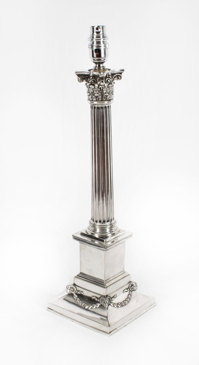Antique Victorian Silver Plated Column Table Lamp for sale at Pamono