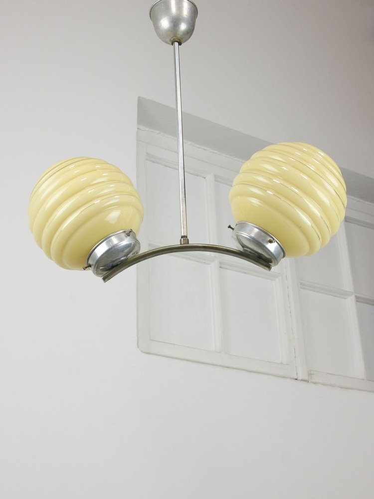 Italian Art Deco Yellow Sphere Hanging Light for sale at Pamono